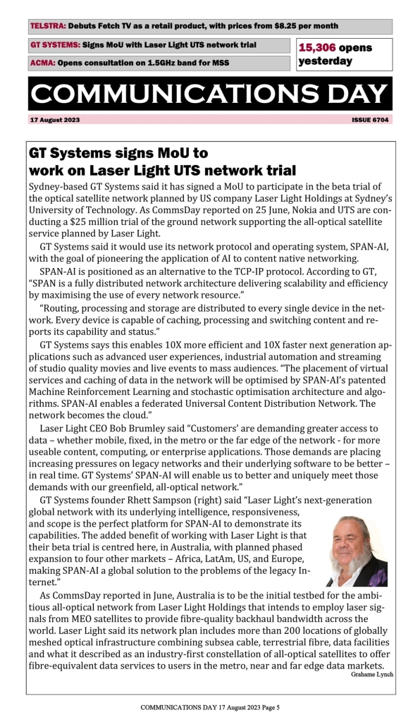 GT Systems signs MoU to work on Laser Light UTS network trial | GT Systems